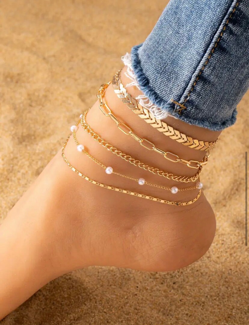 Chic 5-piece Stackable Copper Anklet Set: Simple Elegance for Daily ...