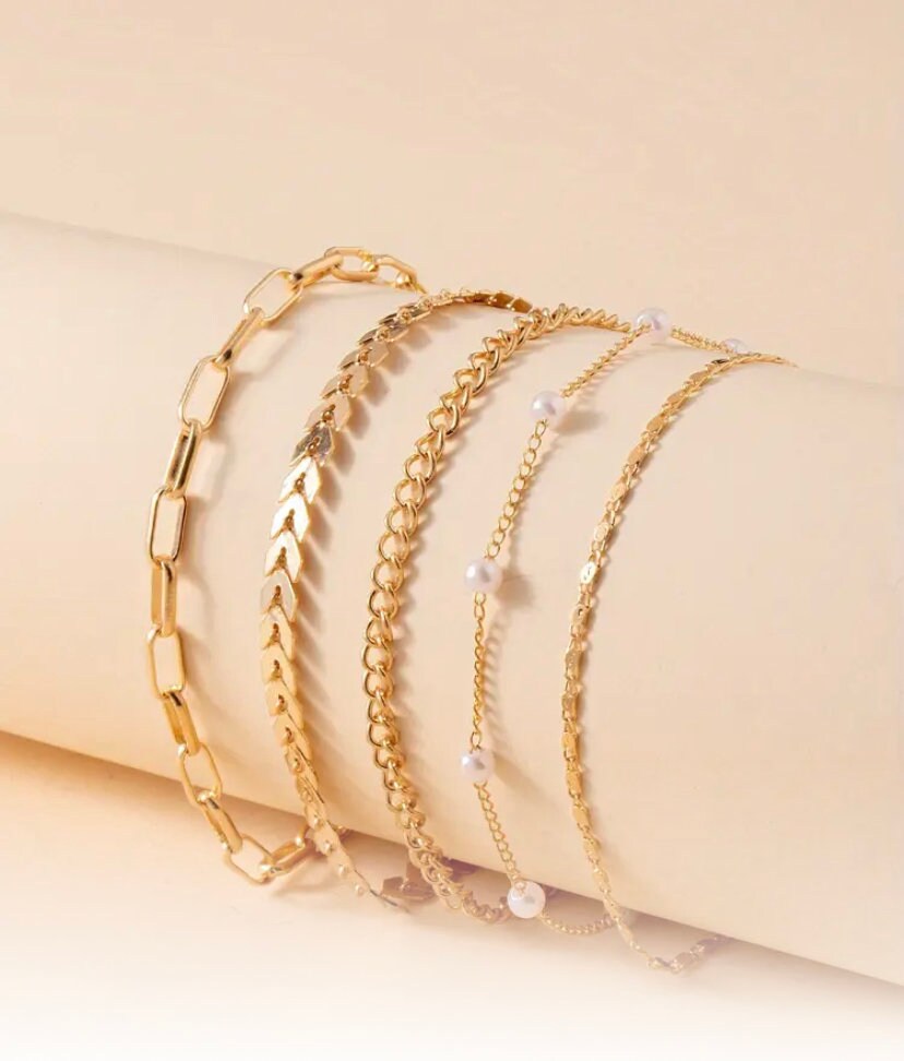 Chic 5-piece Stackable Copper Anklet Set: Simple Elegance for Daily ...