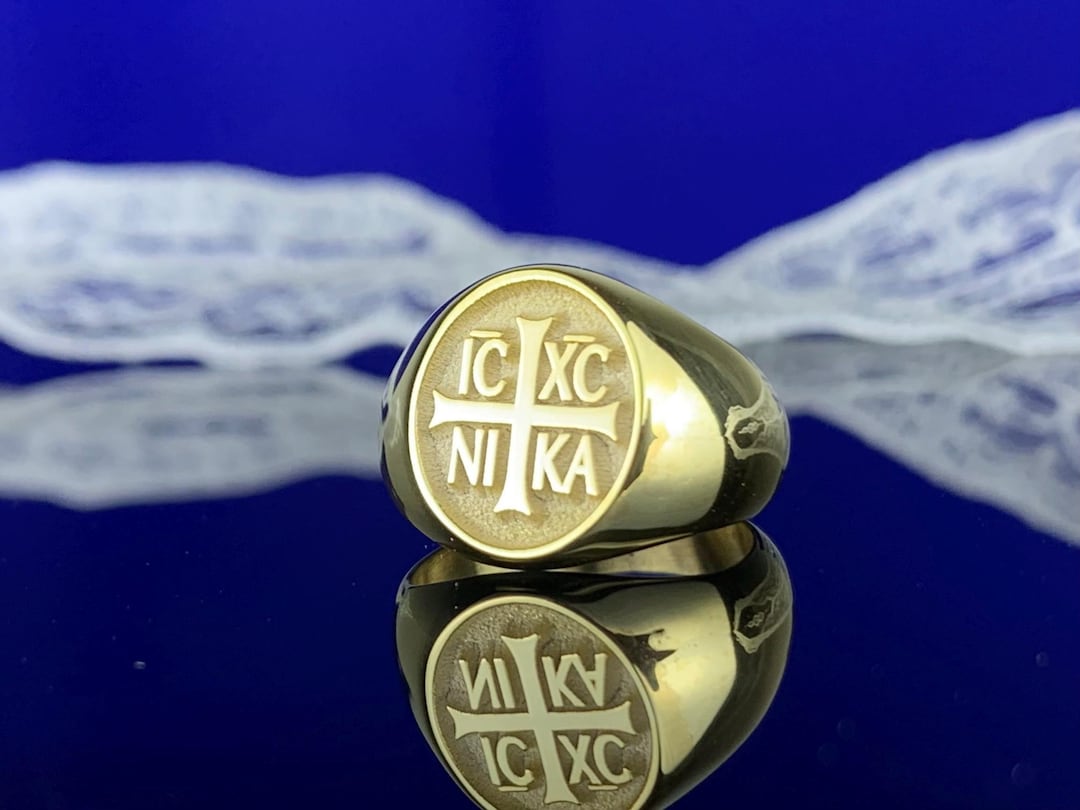 14K Solid Gold IC XC NIKA Cross Signet Ring: Religious Jewelry - Etsy