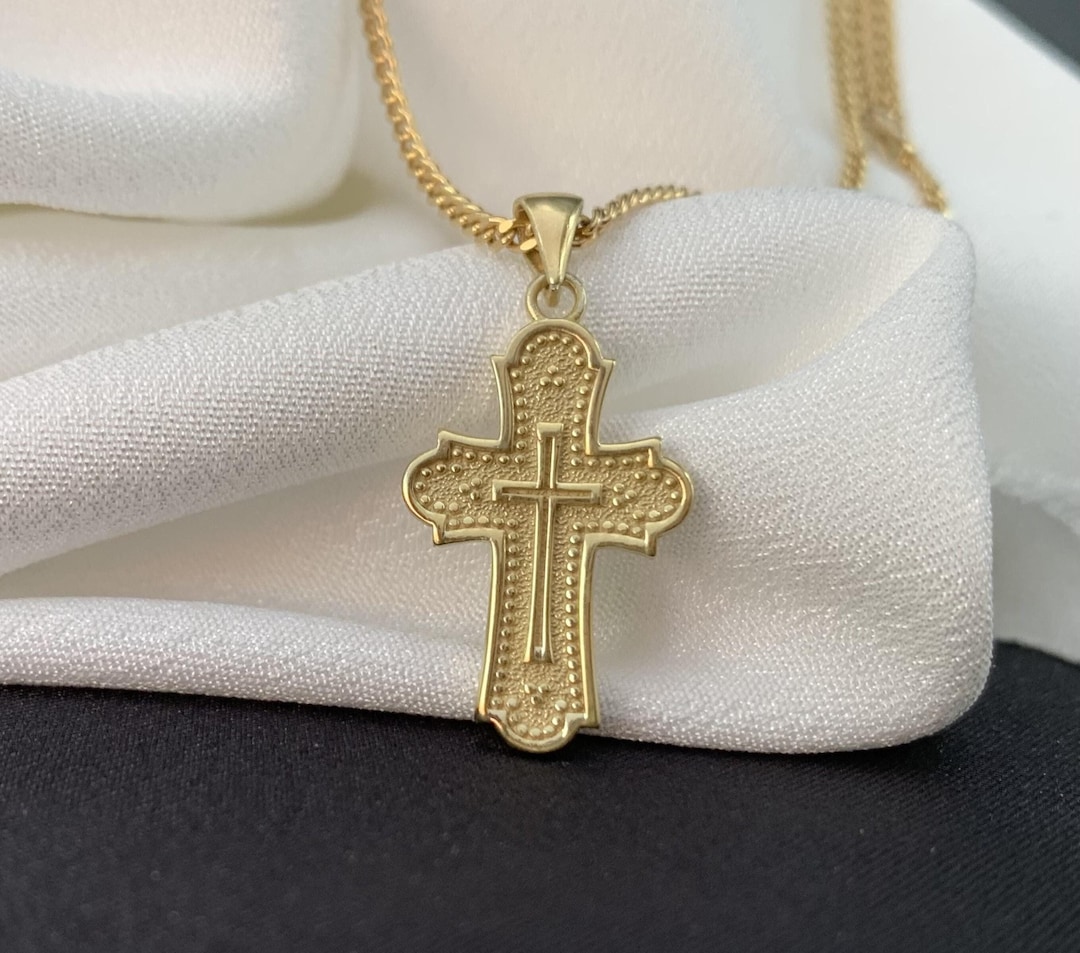 14K Solid Gold Cross Necklace, 14K Solid Gold Cross for Men and Women ...