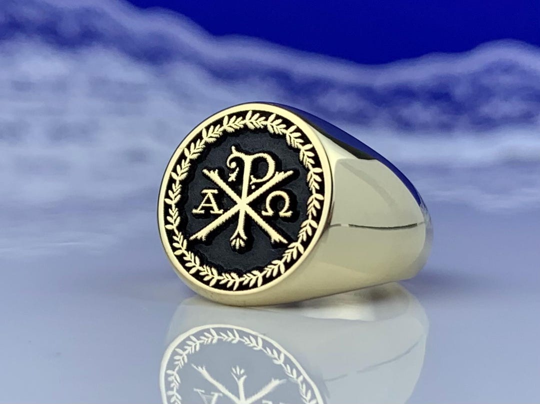 Chi Rho Christian Ring: Alpha Omega Symbol, Sterling Silver or Solid ...
