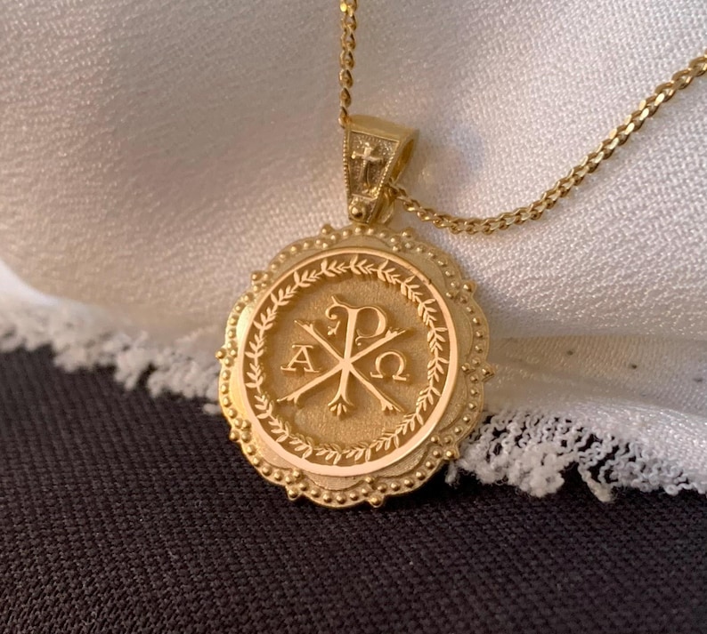14K Gold Chi Rho Necklace: Christian Christogram Charm - Etsy
