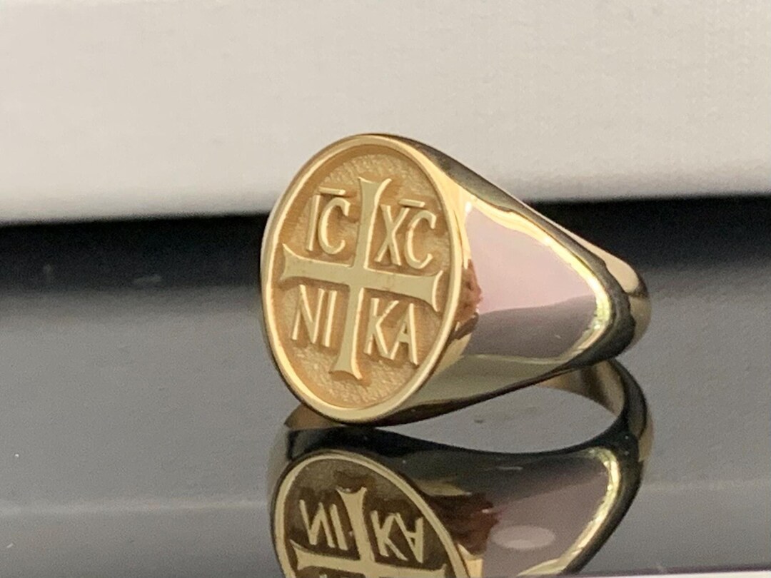 Handmade IC XC NIKA Cross Signet Ring: 14K Gold Plated Sterling Silver ...