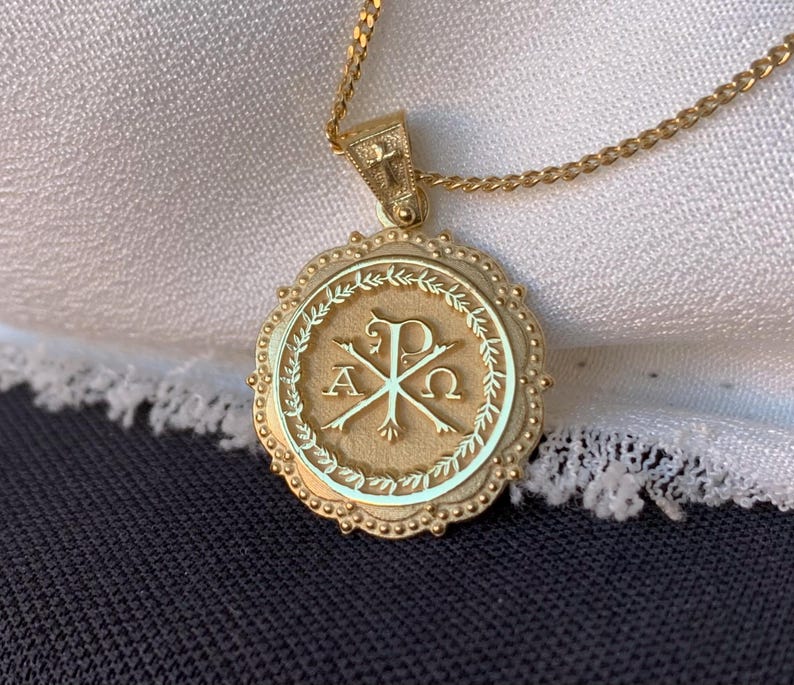 14K Gold Chi Rho Necklace: Christian Christogram Charm - Etsy