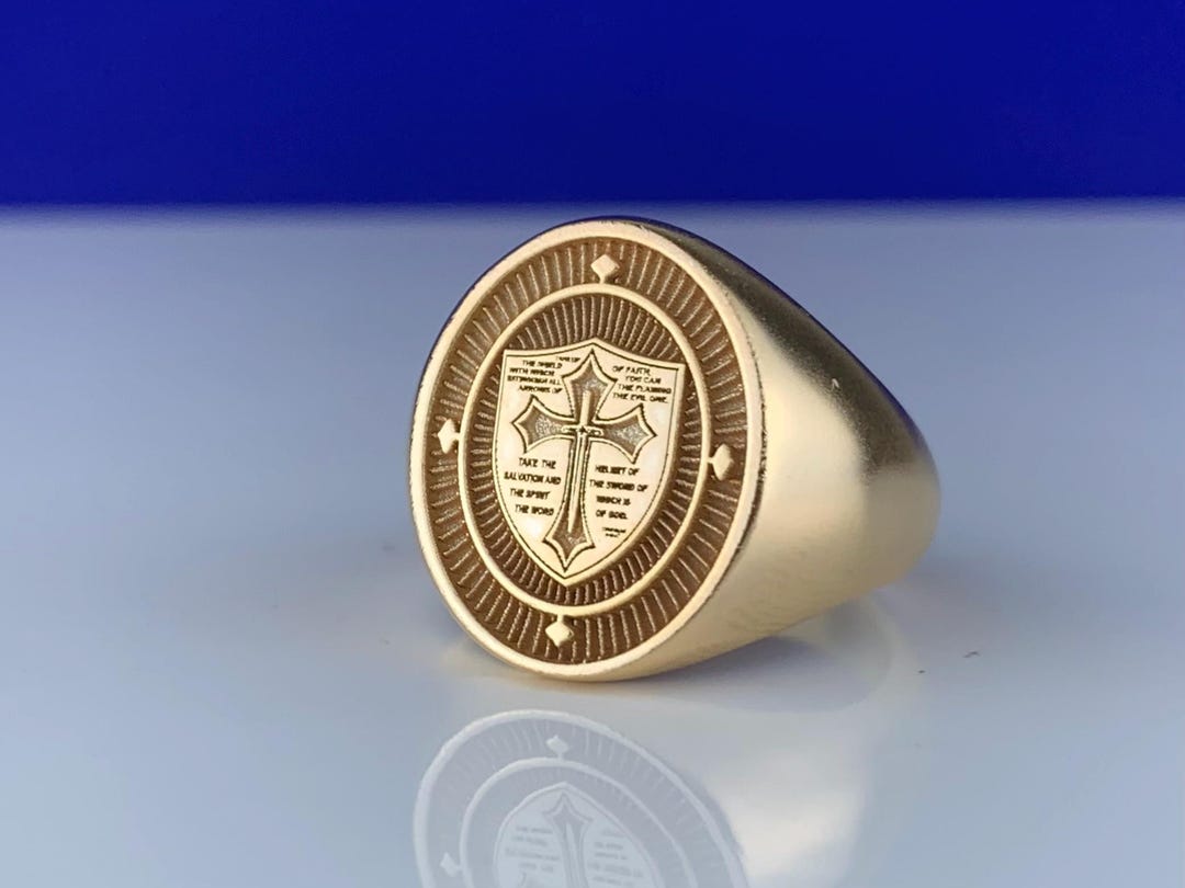 14K Solid Gold Armor of God Ring, 925K Sterling Silver Christian ...