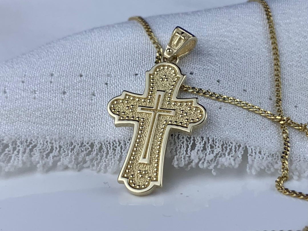 Double-sided Crucifix With Virgin Mary Figure, 14K Solid Gold Cross for ...