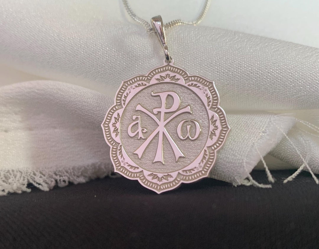 Silver Chi Rho Alpha Omega Necklace, Christianity Religious Necklace ...