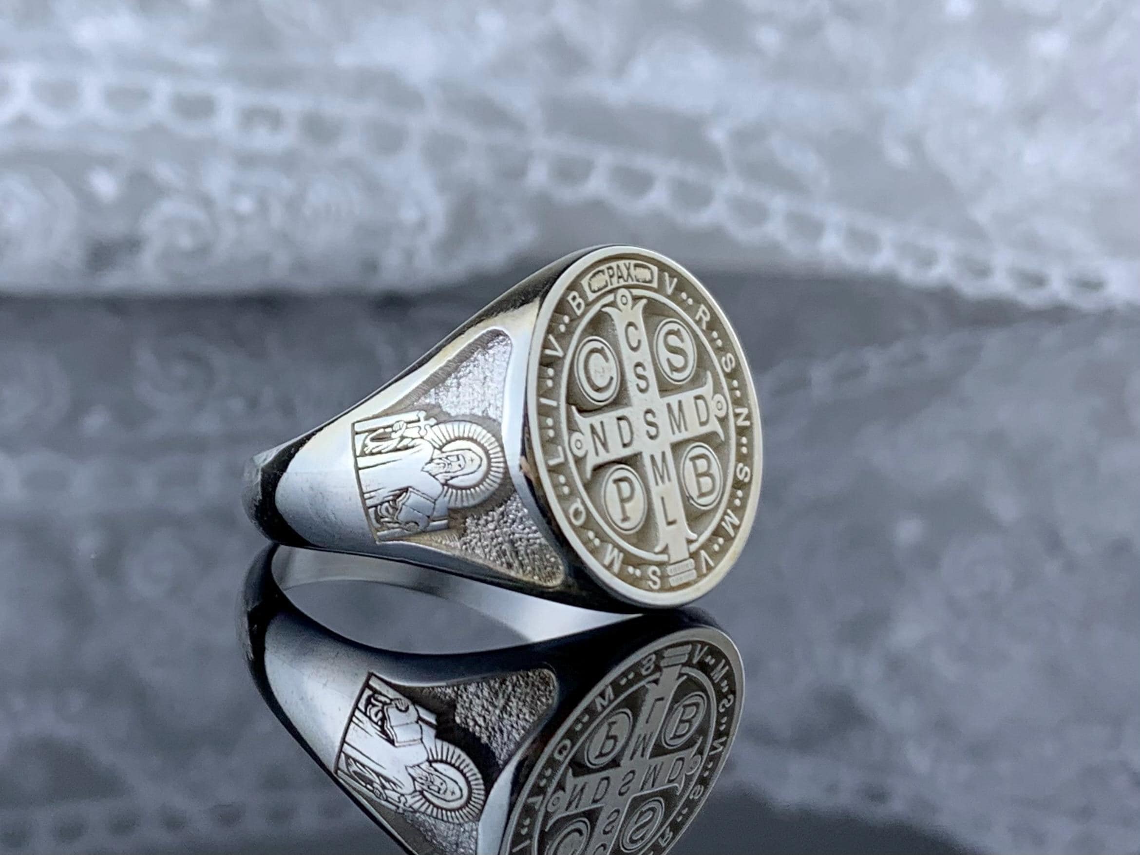 Handmade St. Benedict Medal Ring: Sterling Silver Christian Protection ...