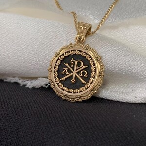 Alpha Omega Christian Pendant, Solid Gold or Sterling Silver Chi Rho ...