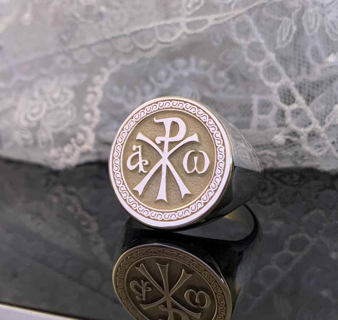 Silver Chi Rho ΧΡ Ring, Chi Rho Alpha and Omega Ring Cross of ...