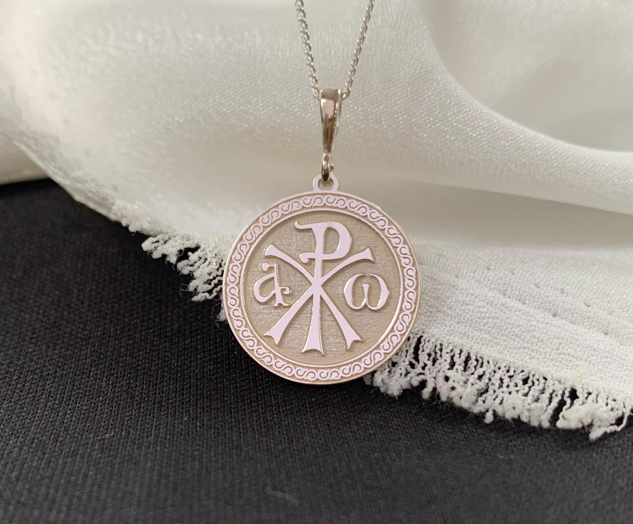 Silver Chi Rho Alpha Omega Necklace, Christianity Symbol Necklace for ...