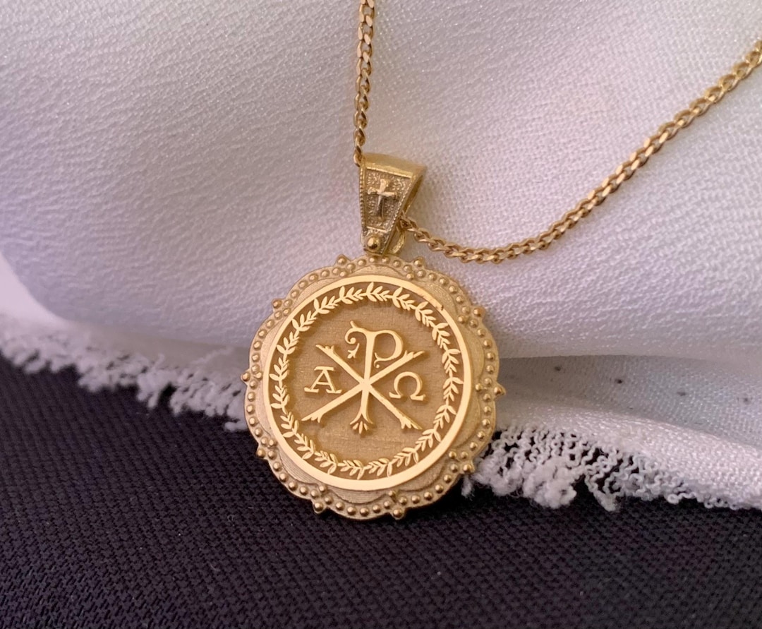 14K Gold Chi Rho Necklace: Christian Christogram Charm - Etsy