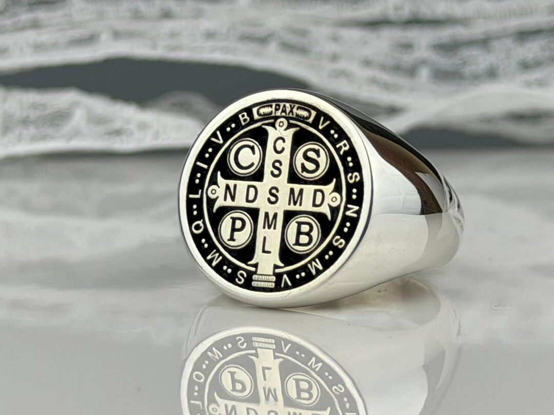 Saint Benedict Signet Ring, Protection Ring, Christian Jewelry for Men ...