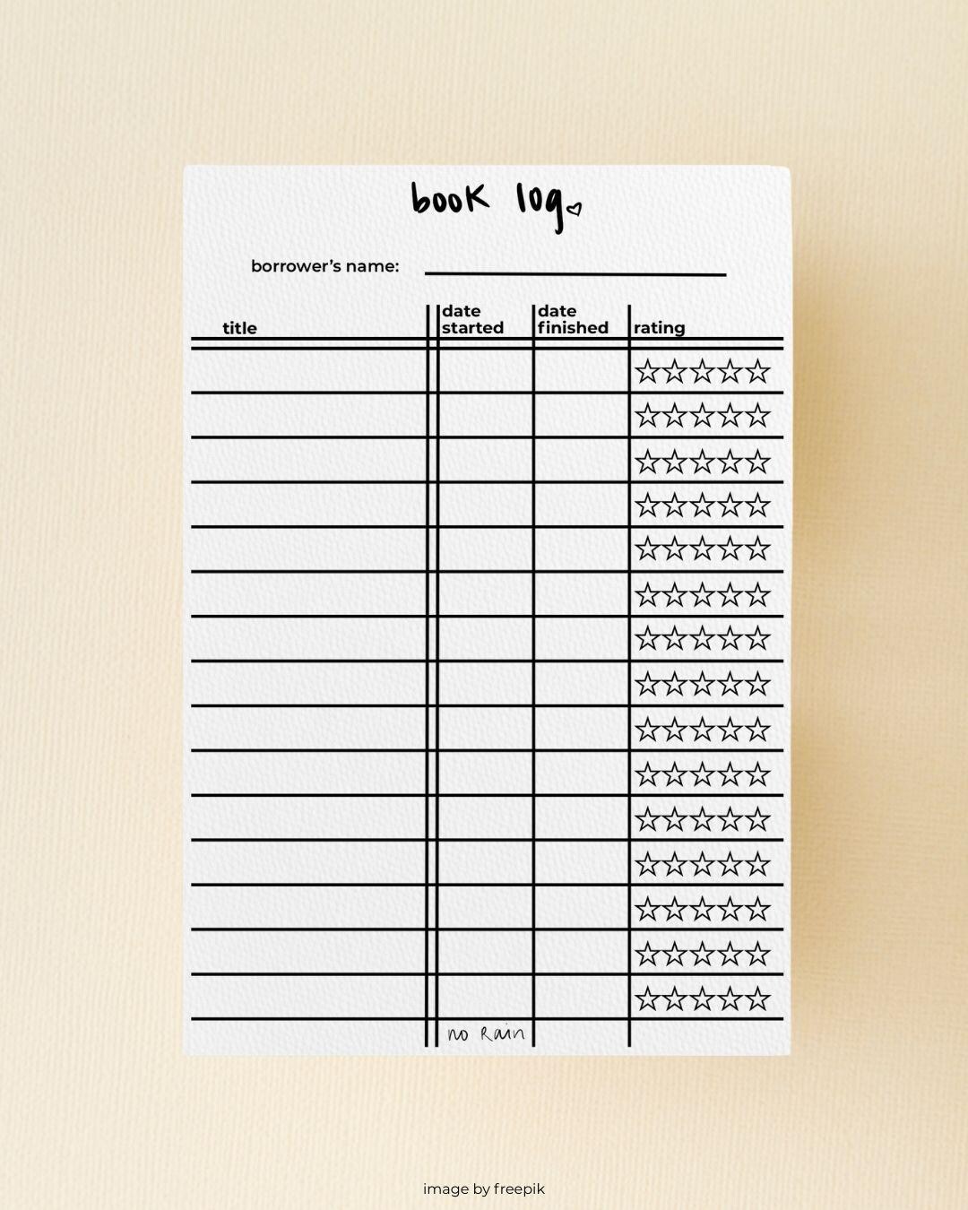 Printable Book Log Card | Digital Download, Minimal Design, Book Club ...