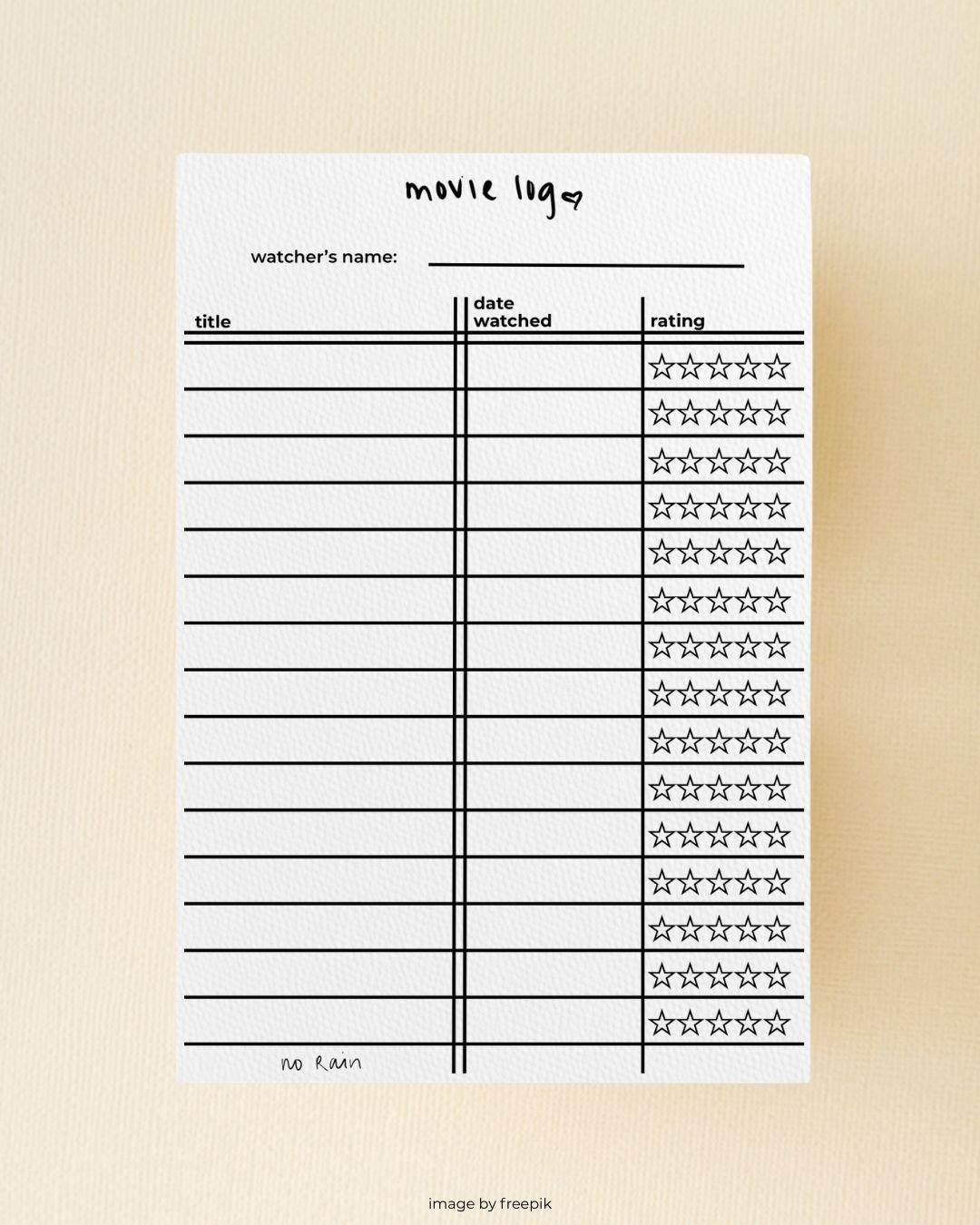 Printable Movie Log Card | Digital Download, Minimal Design, Book Club ...