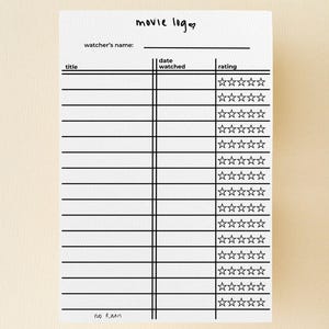 Printable Movie Log Card | Digital Download, Minimal Design, Book Club ...