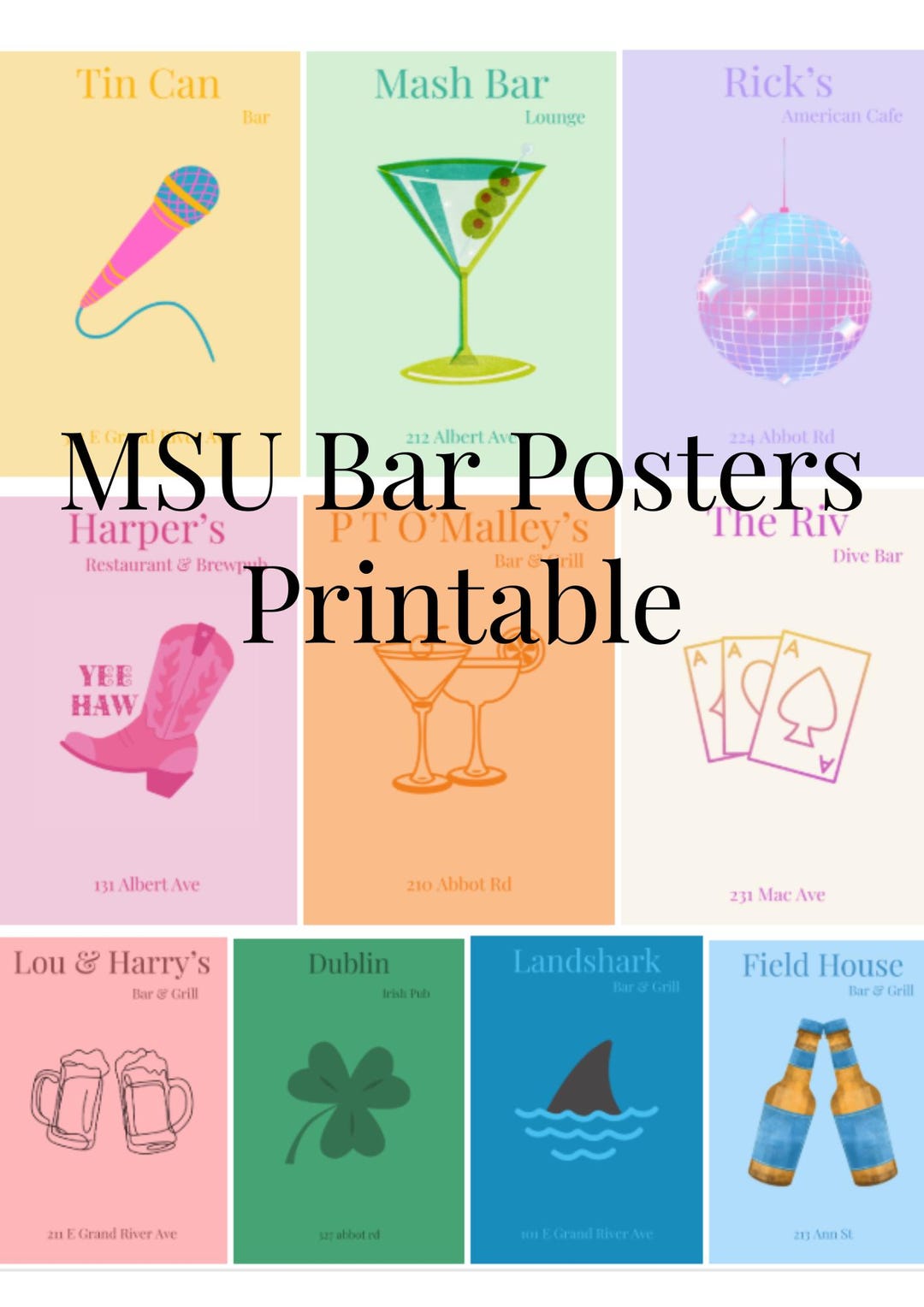 MSU Bar Posters: East Lansing College Wall Art (digital Download Bundle ...