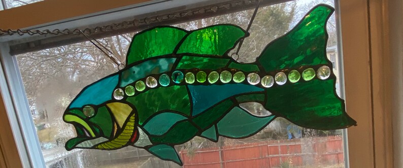 Large Mouth Bass Stained Glass in Greens Fancy Bass Great Gift | Etsy