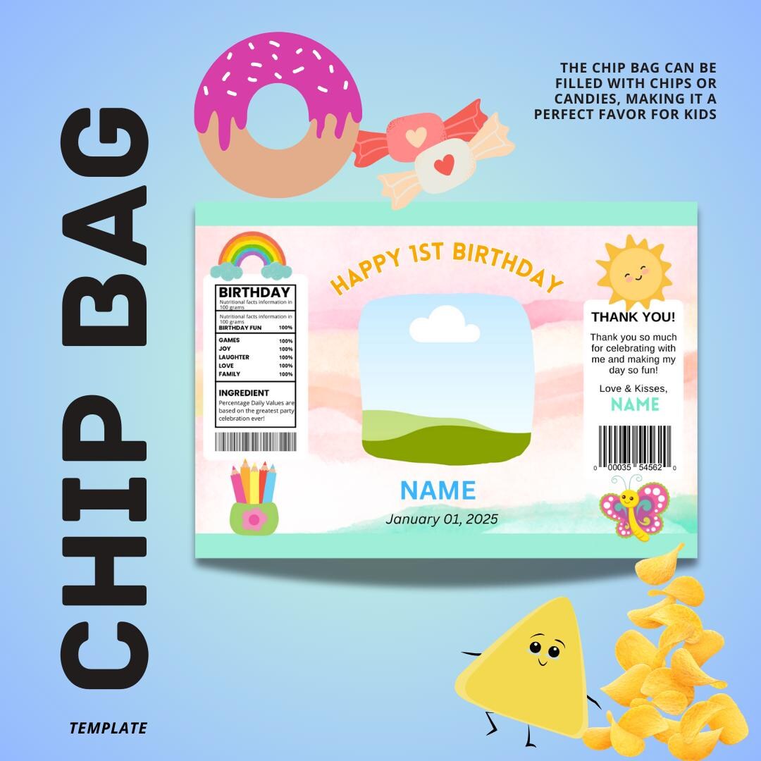 Party Chip Bag Editable Template Customizable Colorful Chip Bag ...