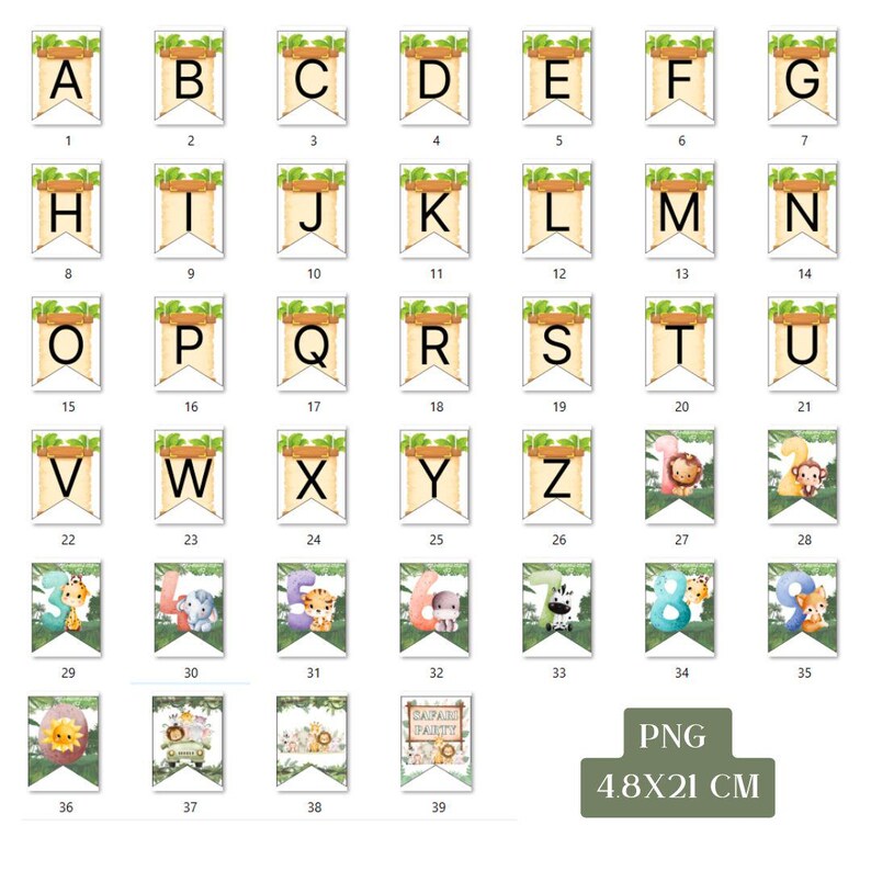 Party Banner Printable Letters and Numbers Safari Theme Birthday Jungle ...