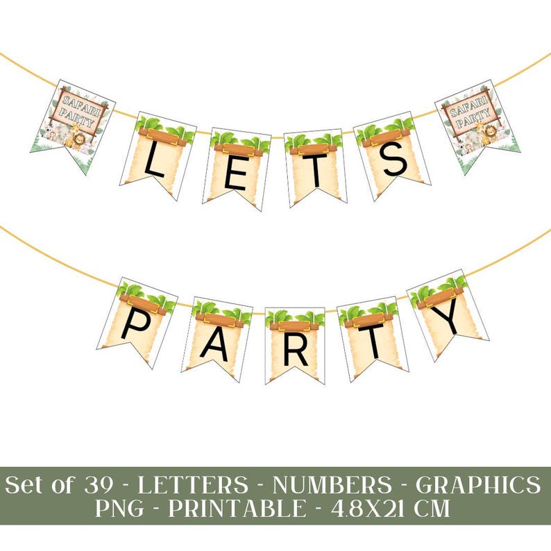Party Banner Printable Letters and Numbers Safari Theme Birthday Jungle ...