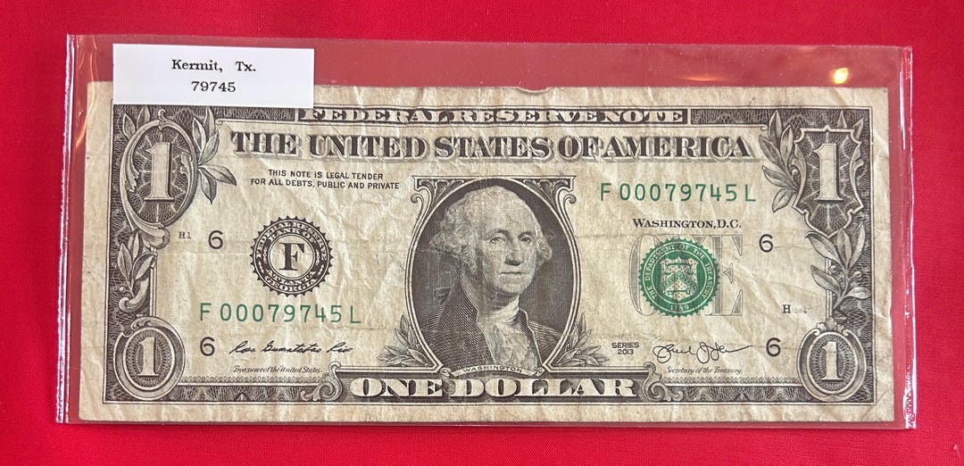 2013 1 One Dollar Zip Code Note Kermit, Tx. 00079745 - Etsy