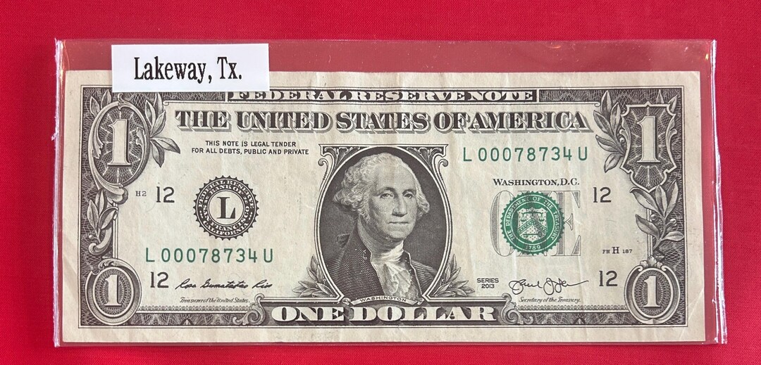 2013 1 One Dollar Zip Code Note Lakeway, Tx. 00078734 - Etsy