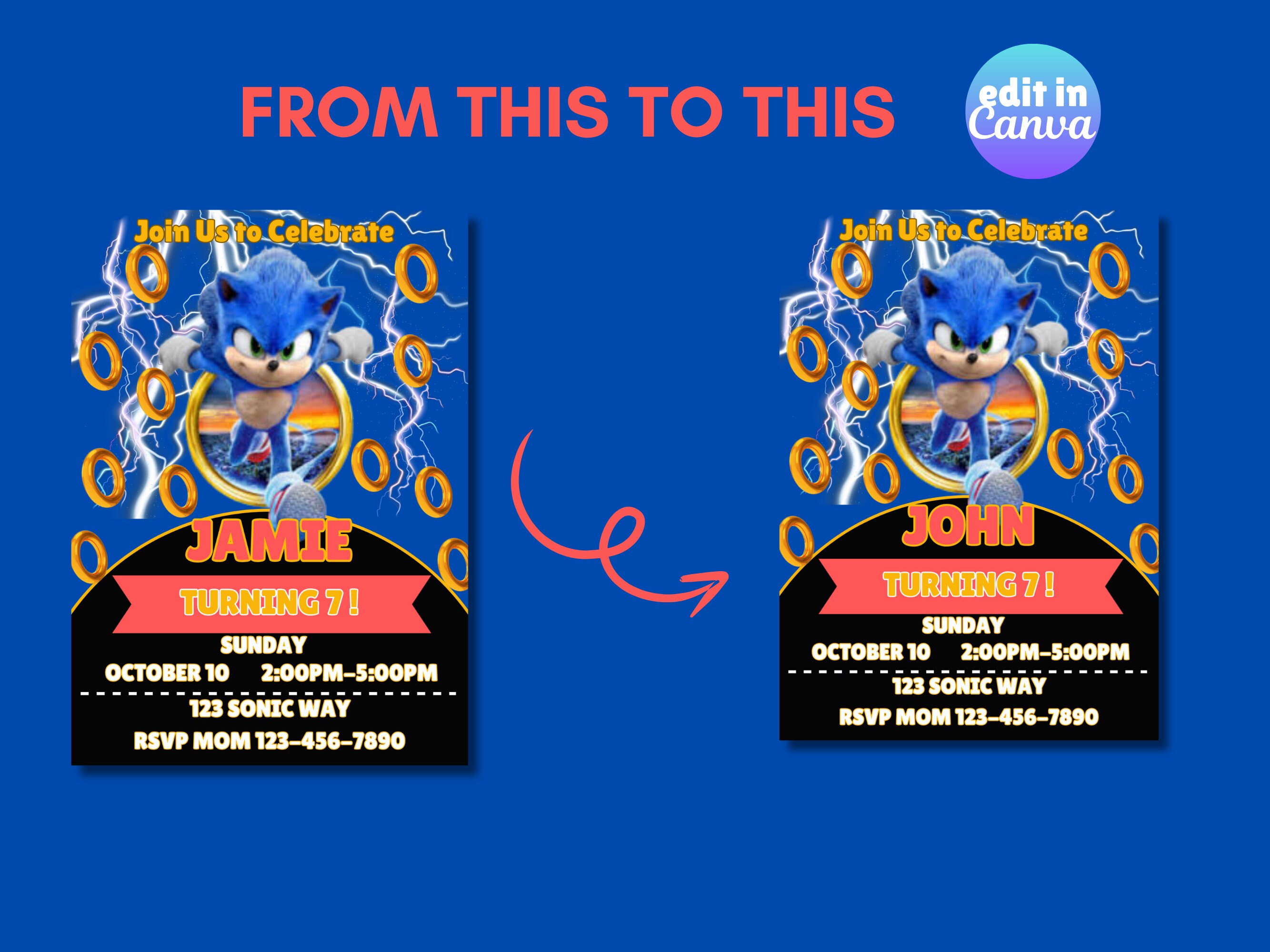 Sonic Birthday Invitation, Super Hedgehog Boys Party Invite, Super ...