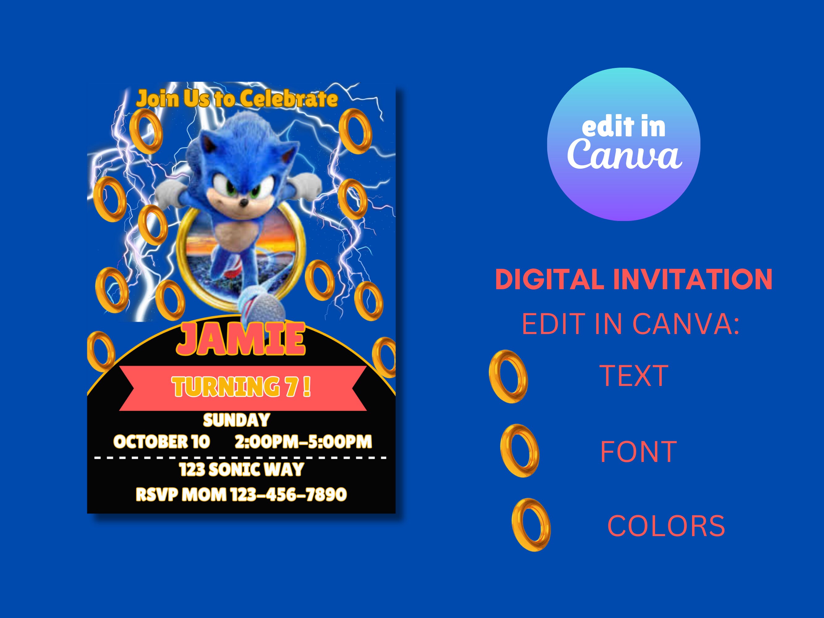 Sonic Birthday Invitation, Super Hedgehog Boys Party Invite, Super ...
