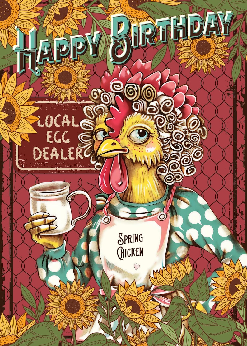 5x7 Happy Birthday Spring Chicken Greeting Card & Kraft Envelope - Etsy