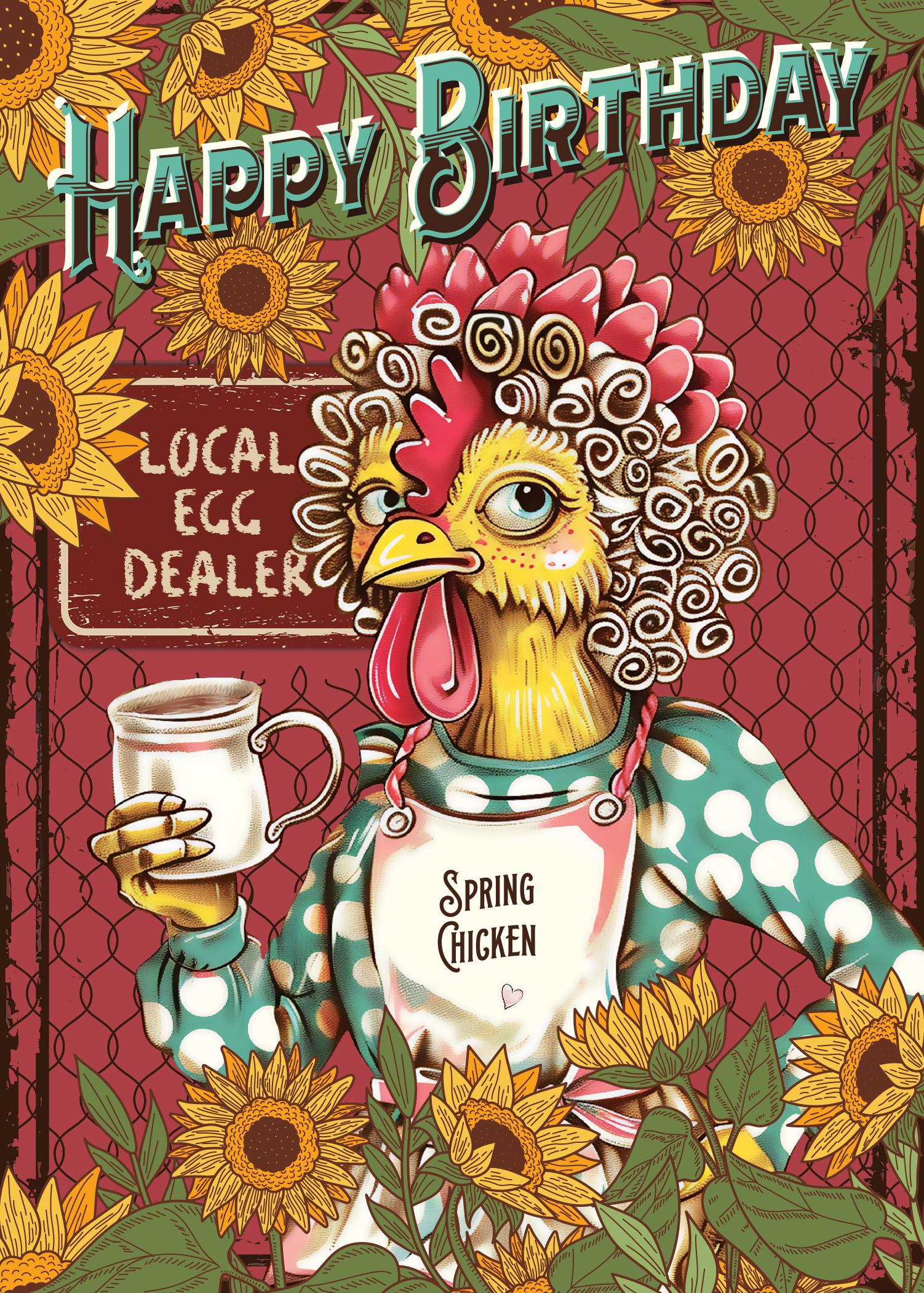 5x7 Happy Birthday Spring Chicken Greeting Card & Kraft Envelope - Etsy