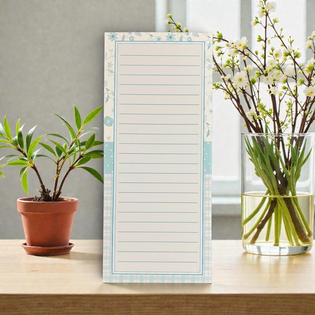 Magnetic List Notepad - Blue Floral, Gingham and Polka Dot Pattern. - Etsy