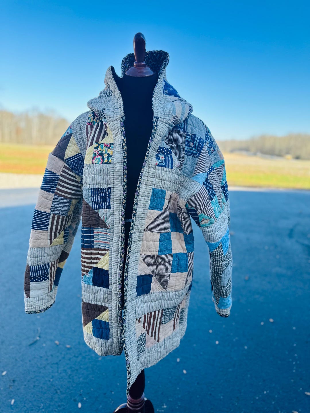 Handmade Vintage Quilt Jacket Upcycled Hooded Patchwork Coat Womens ...