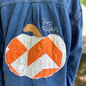 Upcycled Denim Shirt With Quilted Pumpkin Patch Fall Fashion Handmade ...