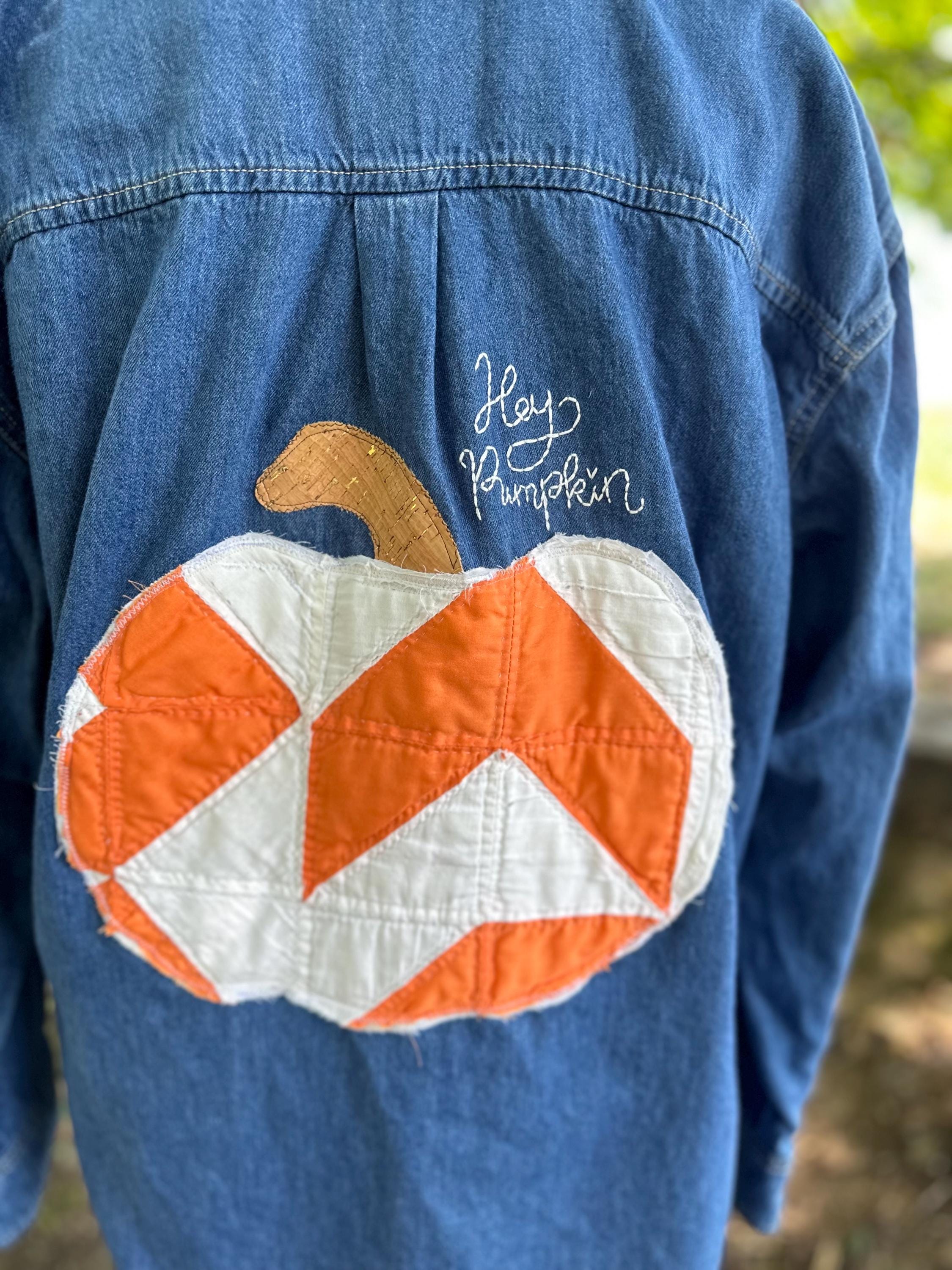 Upcycled Denim Shirt With Quilted Pumpkin Patch Fall Fashion Handmade ...