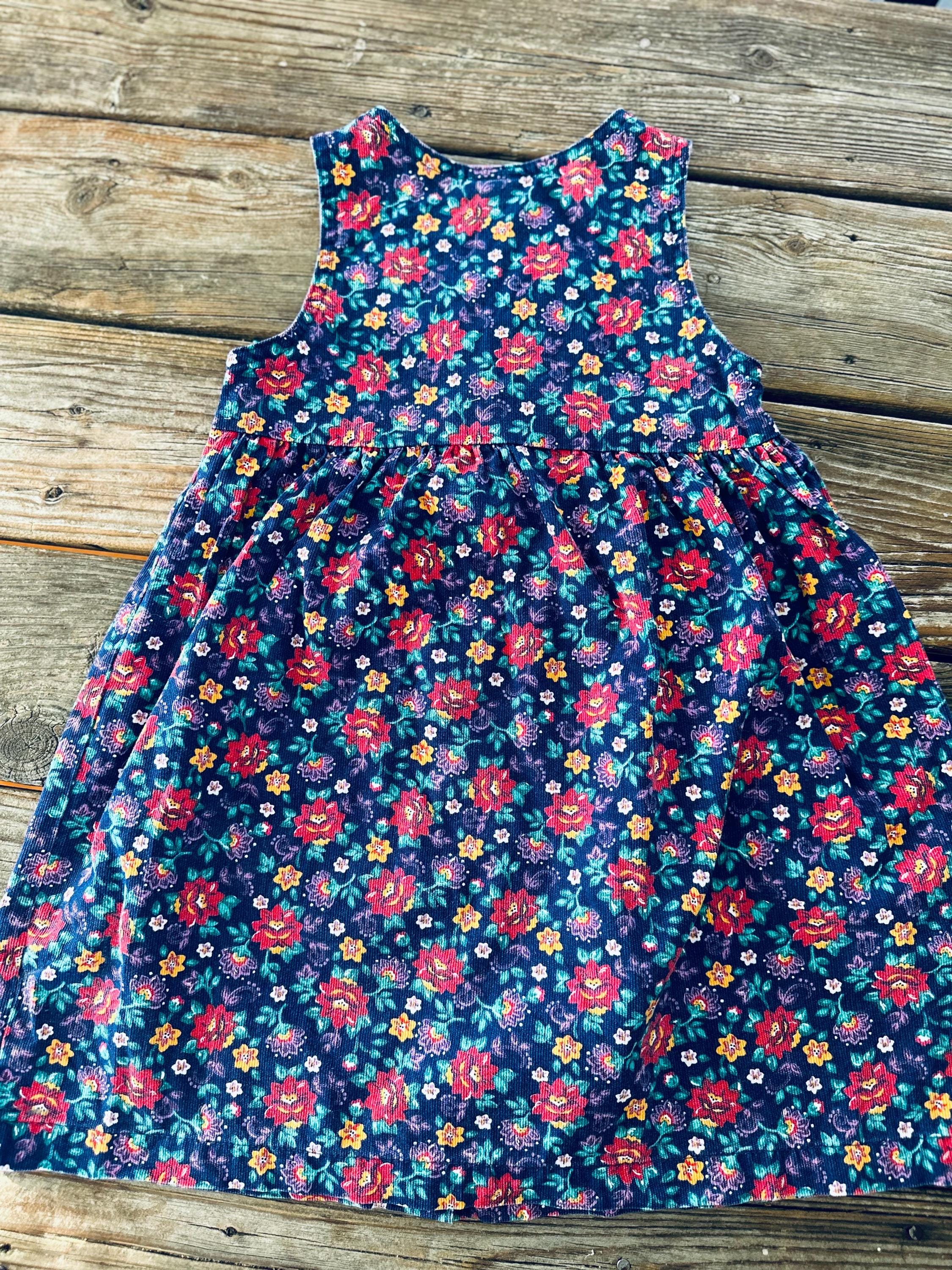 Vintage Girls’ Floral Corduroy Dress With Handmade Quilt Patch Appliqué ...