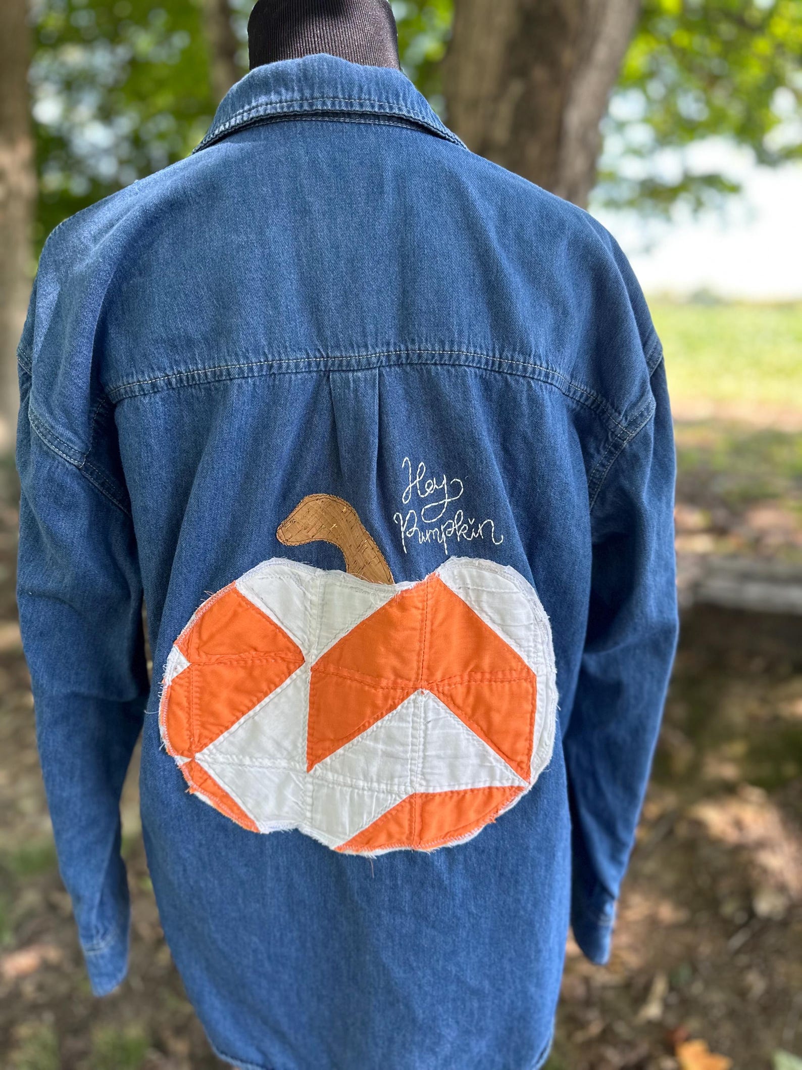 Upcycled Denim Shirt With Quilted Pumpkin Patch Fall Fashion Handmade ...