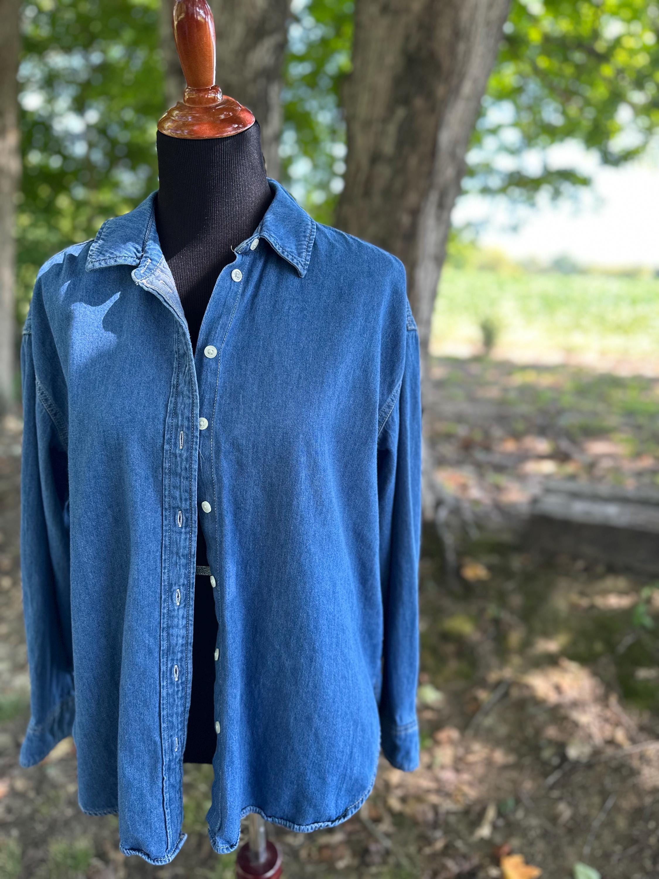 Upcycled Denim Shirt With Quilted Pumpkin Patch Fall Fashion Handmade ...