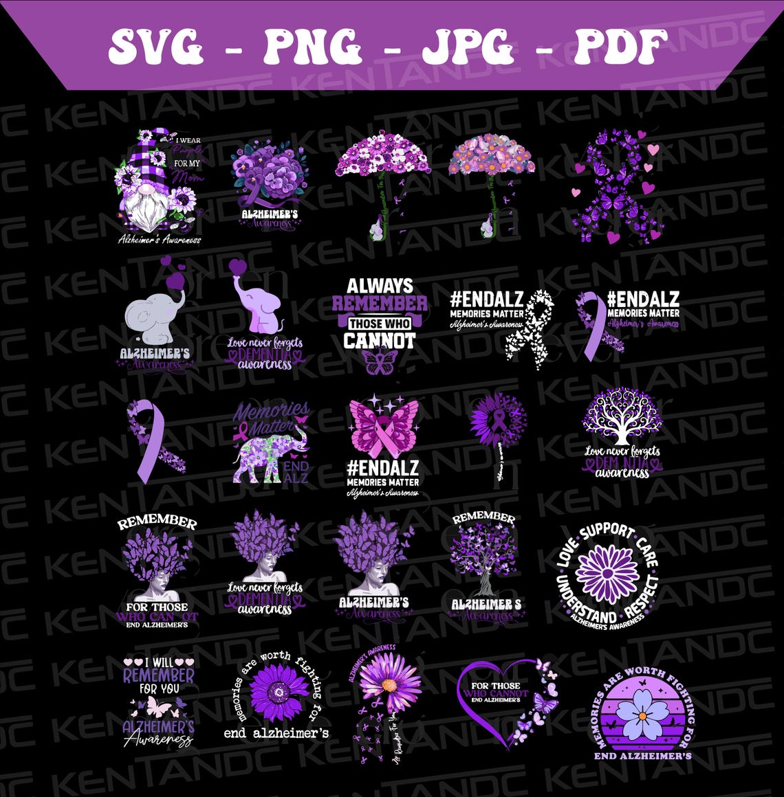 Alzheimer's Awareness Svg Png Bundle, Purple Ribbon, Alzheimer's ...