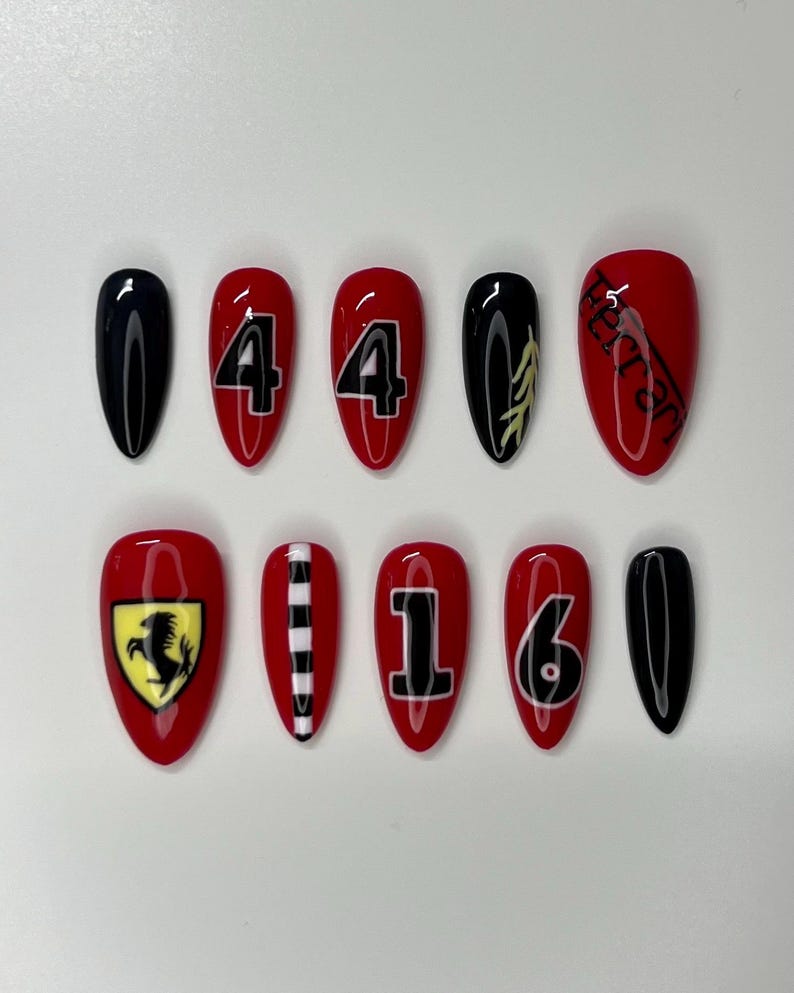 Ferrari F1 Formula One Inspired Press on Nails | Lewis Hamilton 44 ...