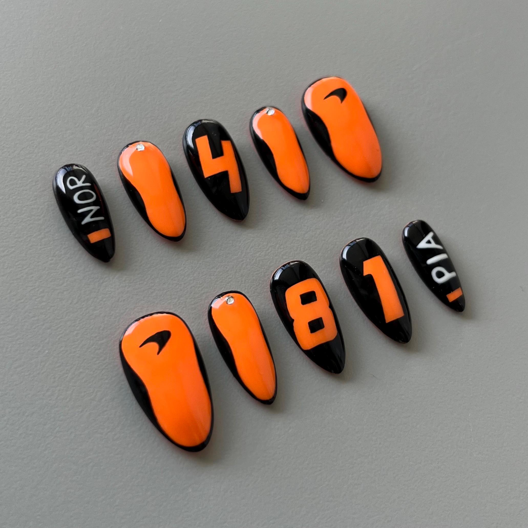Mclaren Black F1 Formula One Inspired Press on Nails | Lando Norris LN4 ...