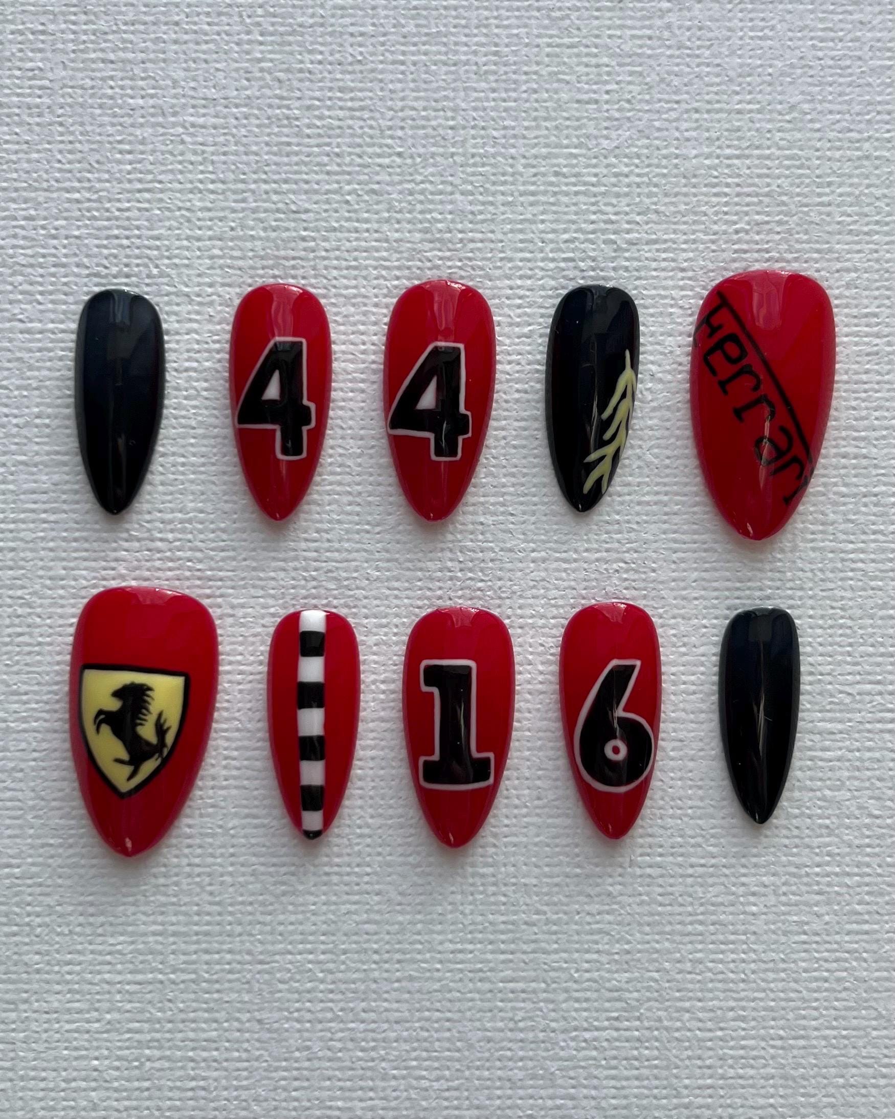 Ferrari F1 Formula One Inspired Press on Nails | Lewis Hamilton 44 ...