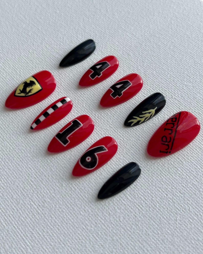 Ferrari F1 Formula One Inspired Press on Nails | Lewis Hamilton 44 ...