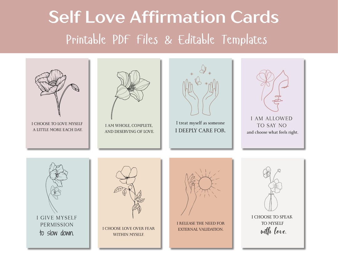 Self Love Affirmation Cards Printable | Floral Healing Affirmations ...