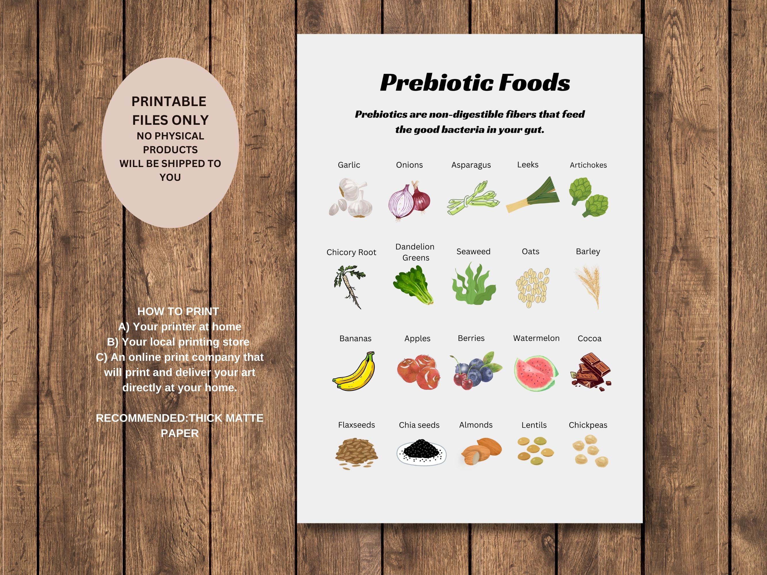 Food Reference Chart Printable Set, Probiotic & Prebiotic Foods Source ...