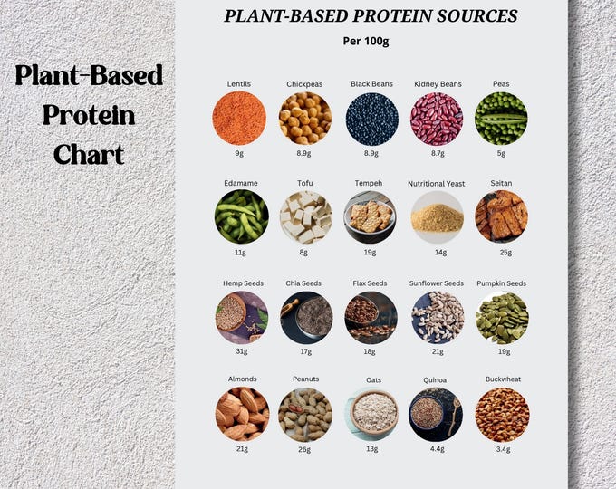 Plant-based/high Protein Foods Reference Chart, PRINTABLE / INSTANT DOWNLOAD. for Healthy Eating ...