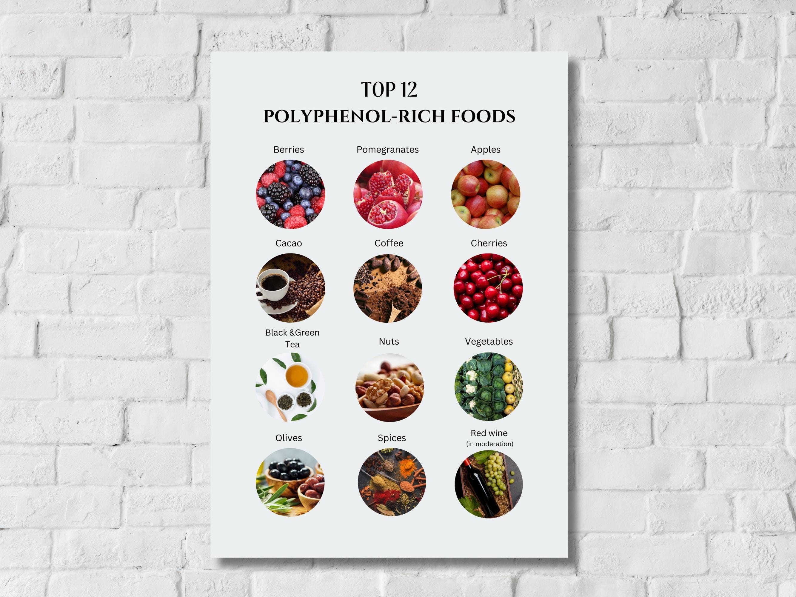 Polyphenol Rich Foods Source Chart Printable, Nutrition Facts Guide ...