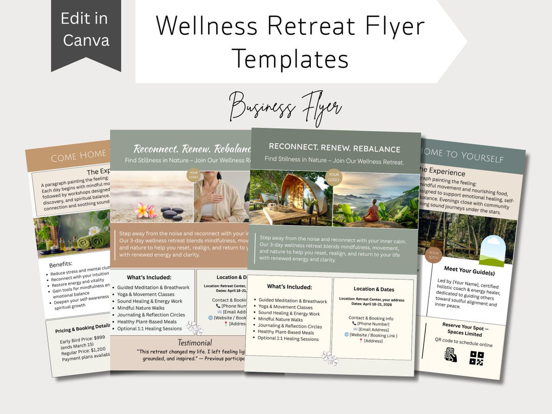 Wellness Retreat Flyer Template Canva | Double-sided Pamphlet ...