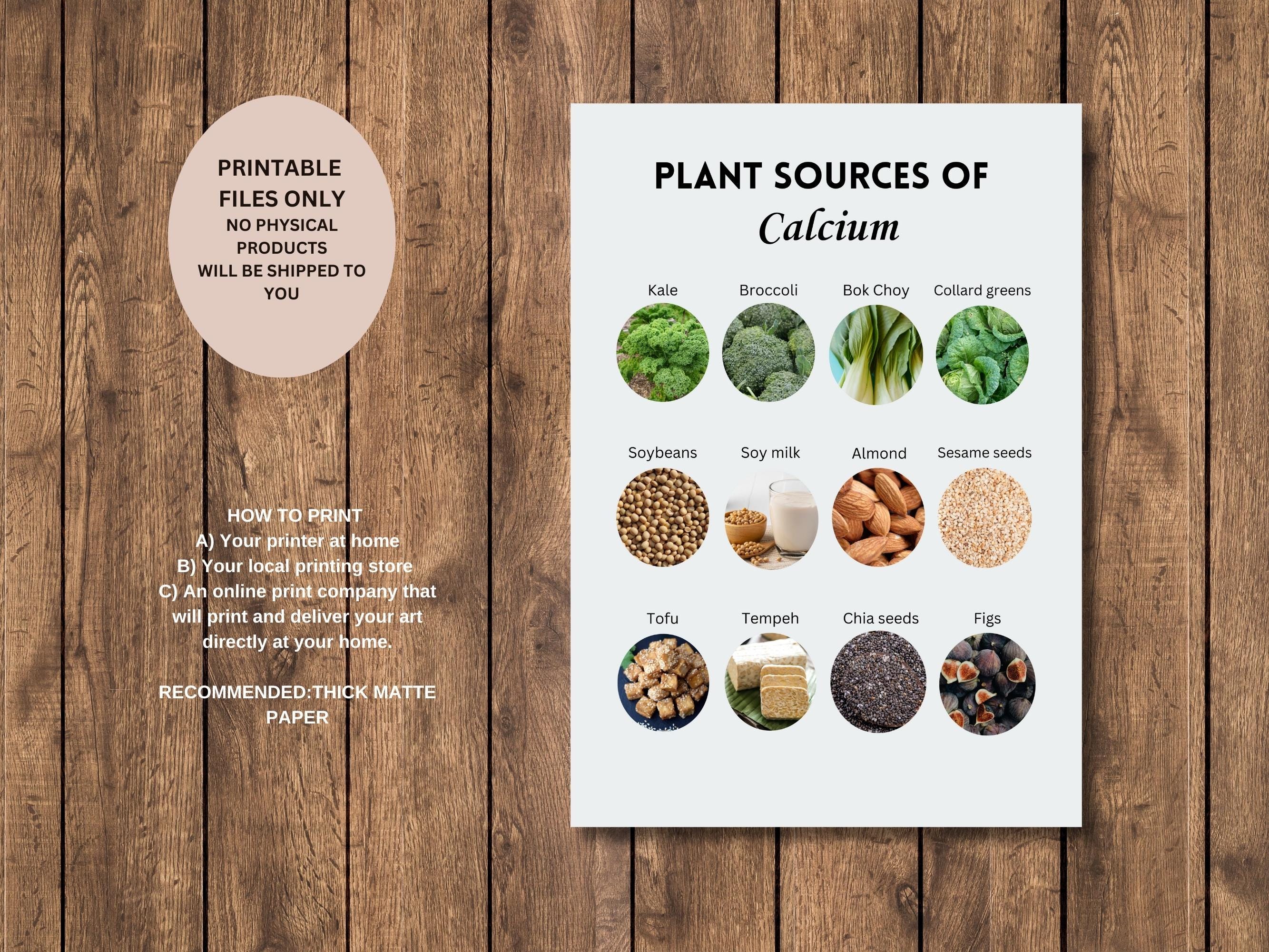 Plant-based Calcium Rich Foods Source Chart, Nutrition Facts Guide ...