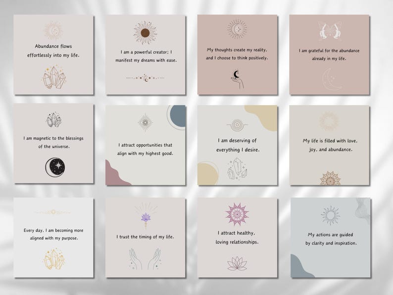 Manifestation Printable Affirmation Card Decks, Editable Canva ...